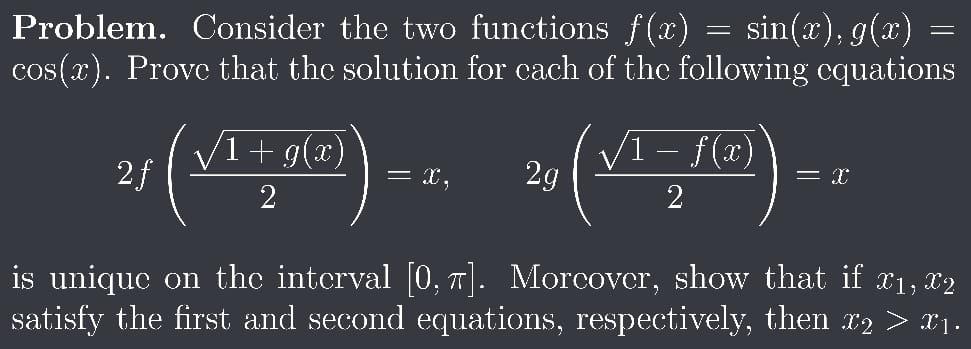 Solved Problem. Consider the two functions f(x)=sin(x),g(x)= | Chegg.com