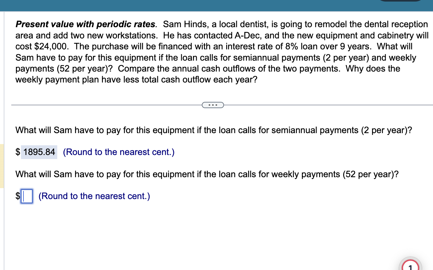 Solved Present value with periodic rates. Sam Hinds, a local | Chegg.com
