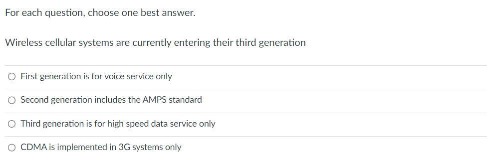 Solved For each question, choose one best answer. Wireless | Chegg.com