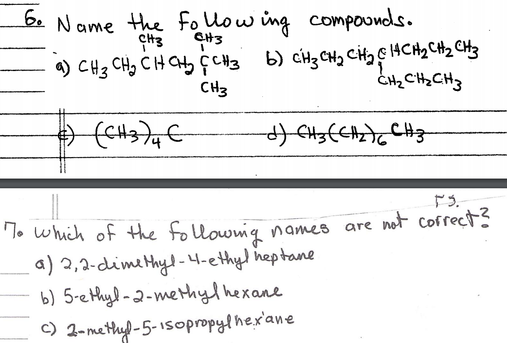 Solved 6. Name the following compounds. CH3 4) CH3 CH, | Chegg.com