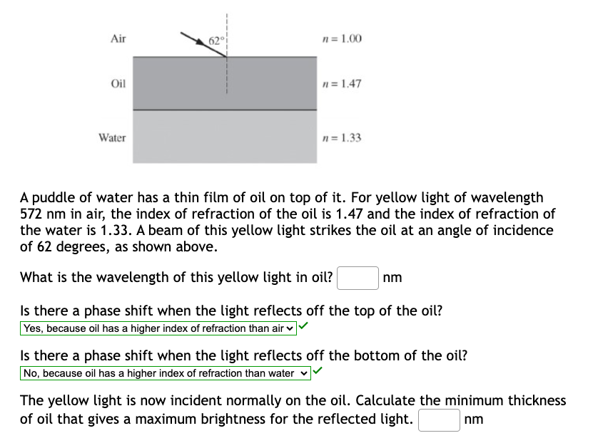 Solved A puddle of water has a thin film of oil on top of | Chegg.com