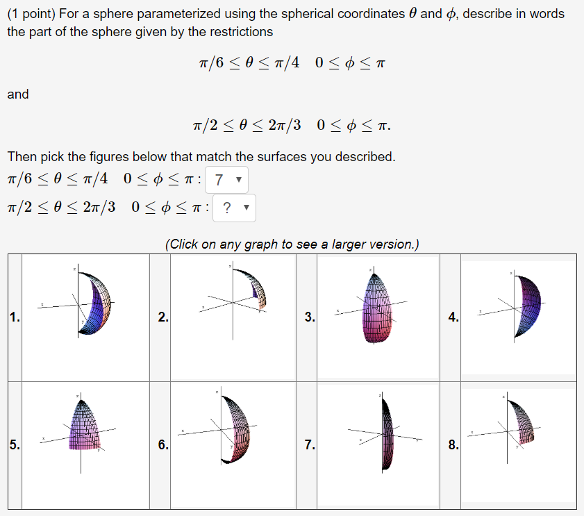 Solved (1 point) For a sphere parameterized using the | Chegg.com