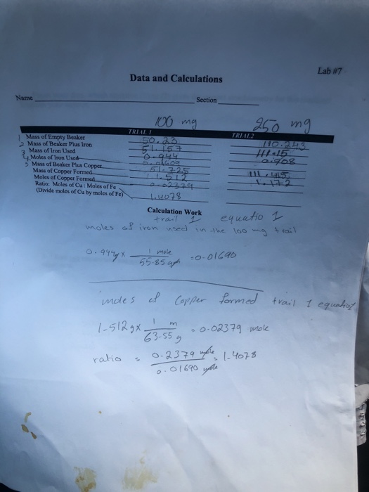 Solved Lab #7 STOICHIOMETRY: The Reaction of Iron with | Chegg.com
