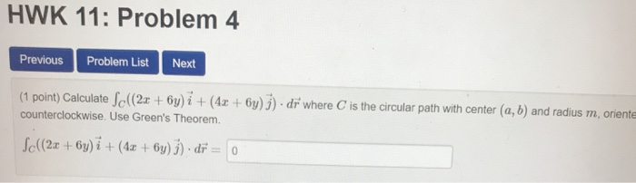 Solved HWK 11: Problem 2 Previous Problem List Next 1 point) | Chegg.com