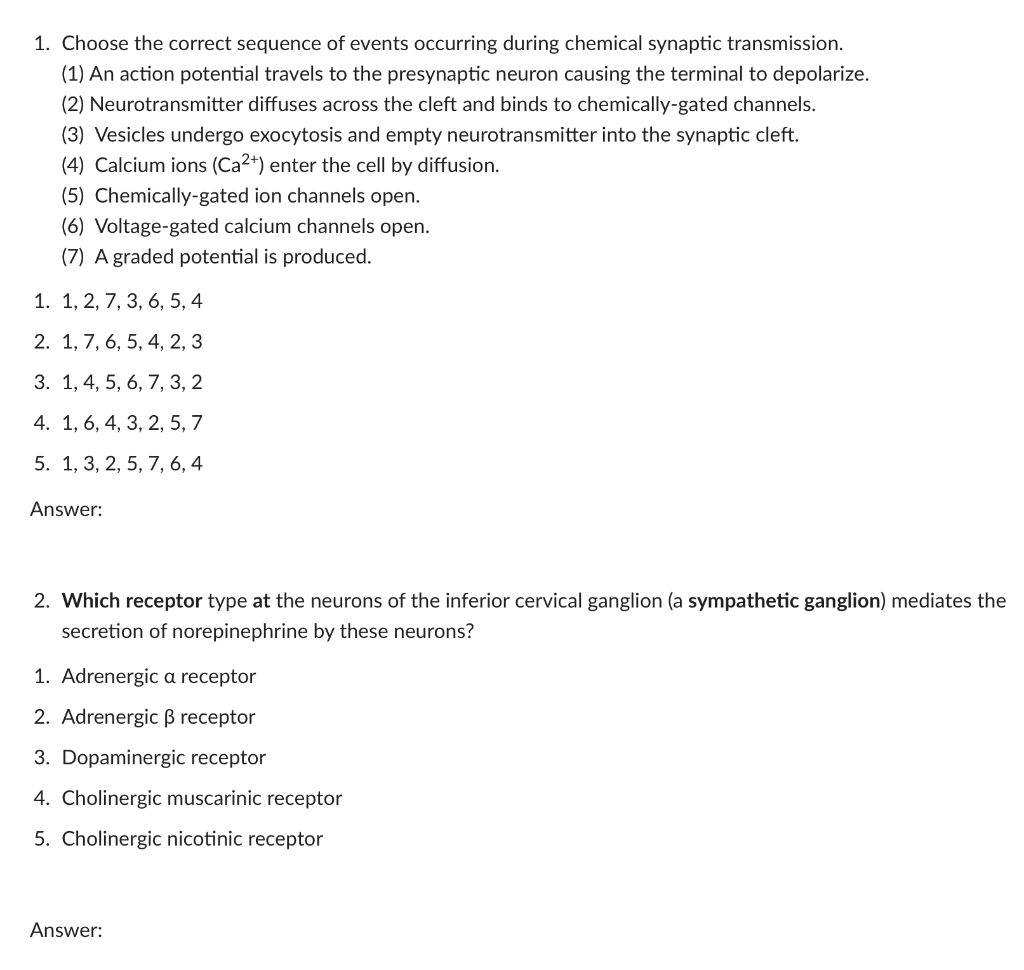 Solved 1. Choose the correct sequence of events occurring | Chegg.com