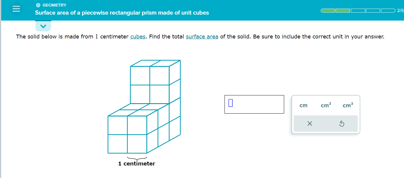 Solved The solid below is made from 1 centimeter cubes. Find | Chegg.com