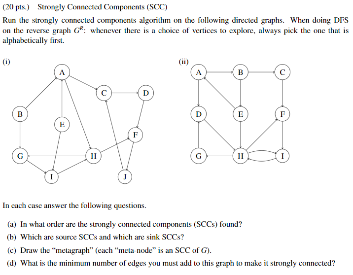 Solved (20 pts.) Strongly Connected Components (SCC) Run the | Chegg.com