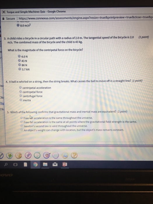 Solved C Torque and Simple Machines Quiz -Google Chrome 을 | Chegg.com