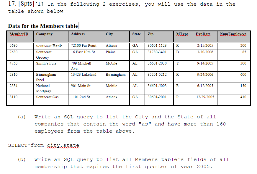 Solved 17. [8pts][1] In the following 2 exercises, you will | Chegg.com