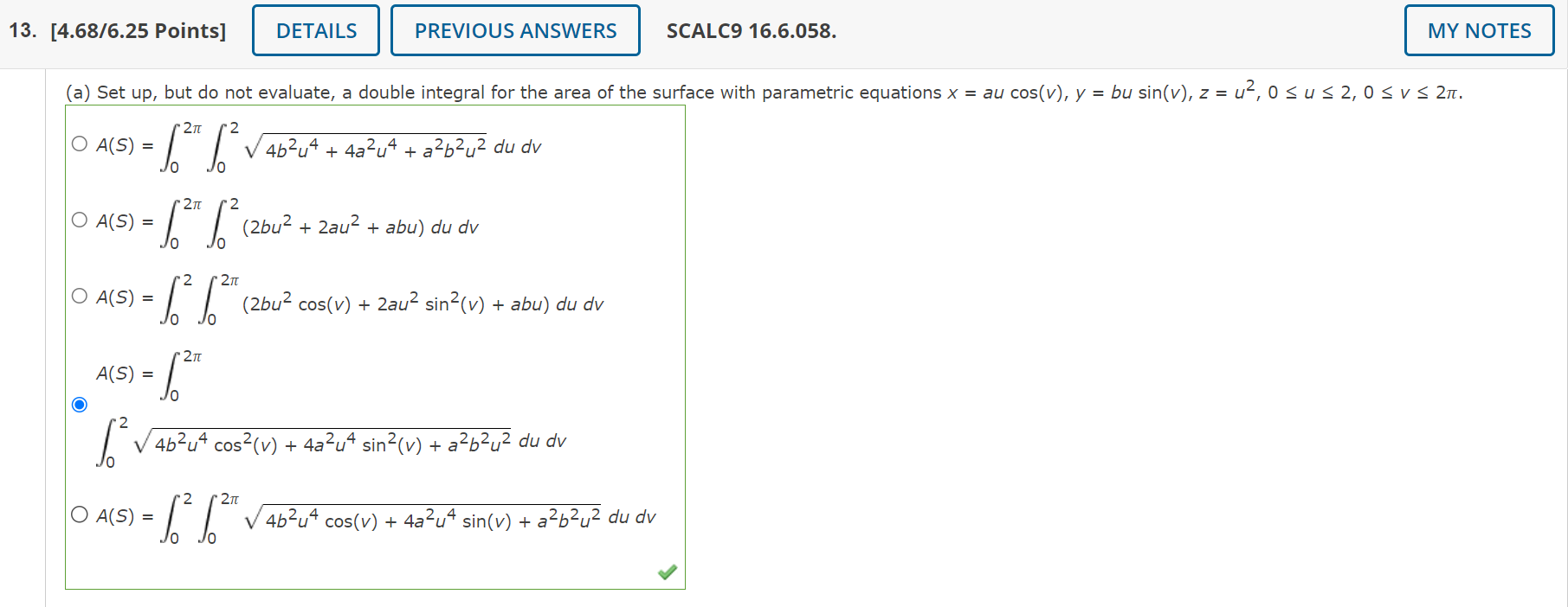 Solved (a) Set up, but do not evaluate, a double integral | Chegg.com