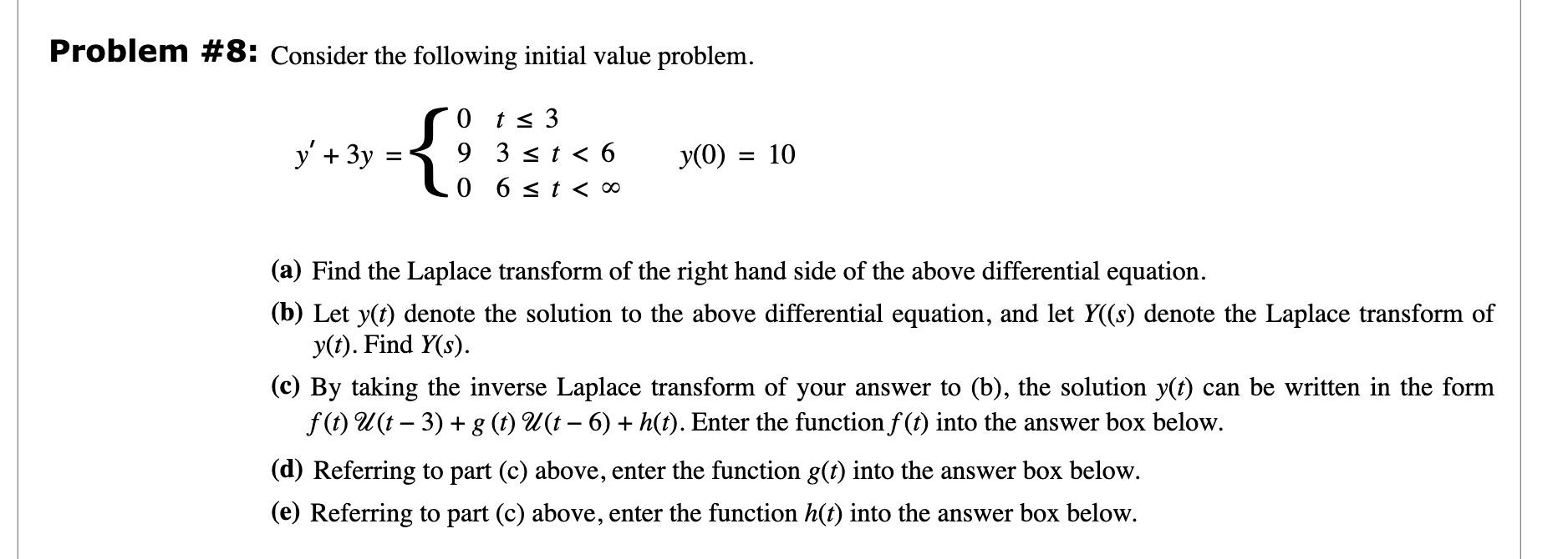 Help with Laplace transform Consider the | Chegg.com