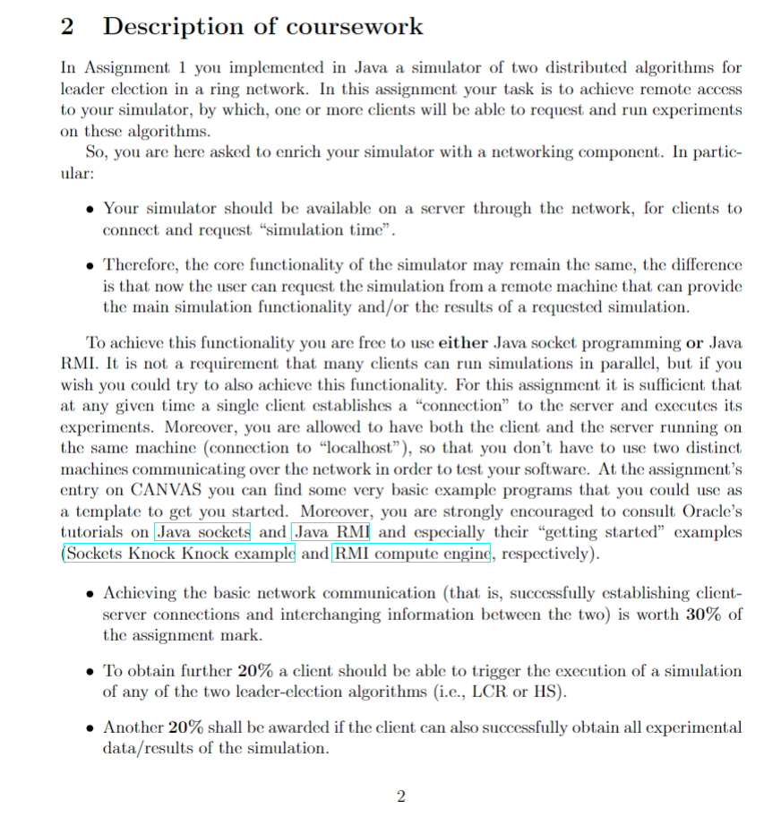 Solved 2 Description of coursework In Assignment 1 you | Chegg.com