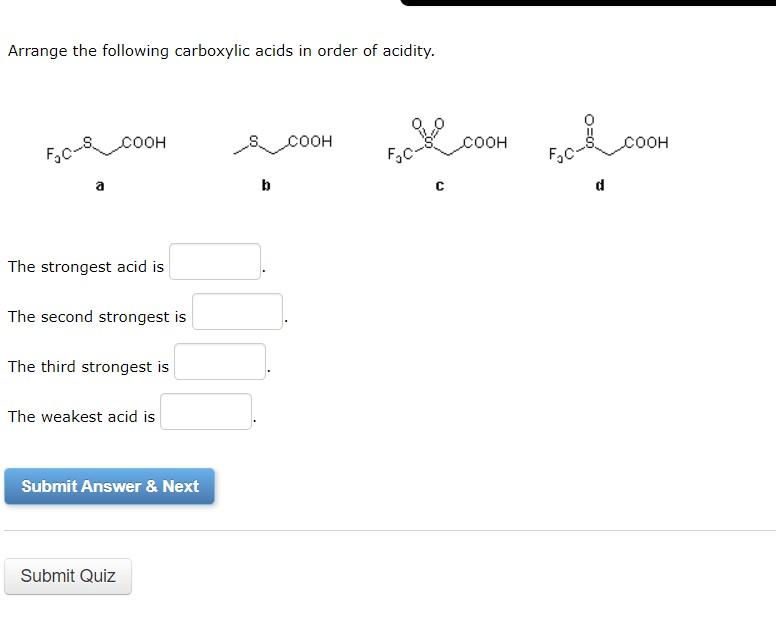Solved Arrange the following carboxylic acids in order of | Chegg.com