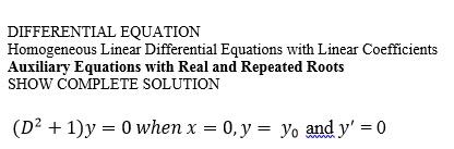 Solved DIFFERENTIAL EQUATION Homogeneous Linear Differential | Chegg.com