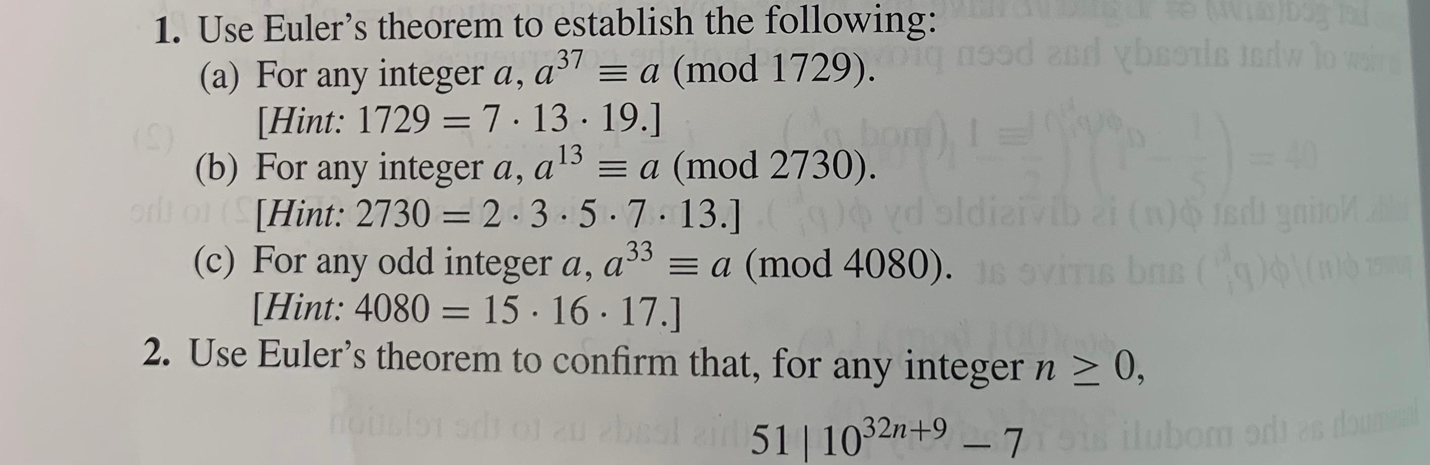 Solved 37 a13 = DO 1. Use Euler's theorem to establish the | Chegg.com