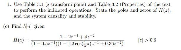 Solved 1. Use Table 3.1 (z-transform pairs) and Table 3.2 | Chegg.com