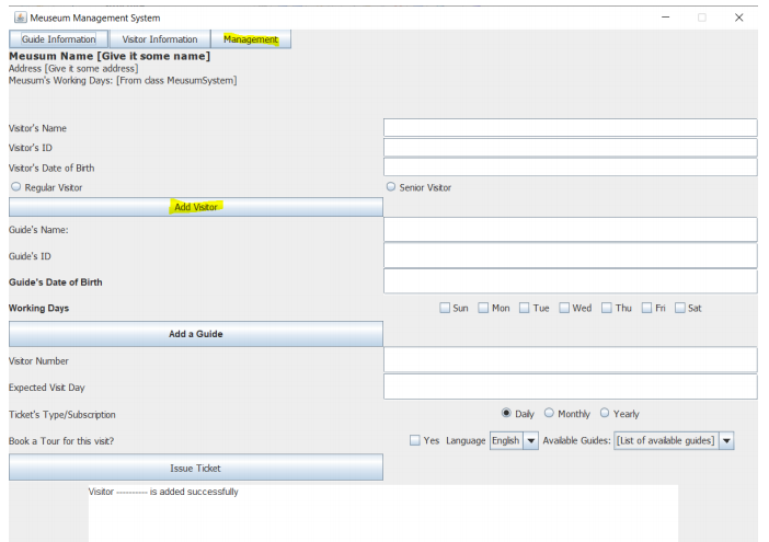 Meuseum Management System Guide Information Visitor | Chegg.com