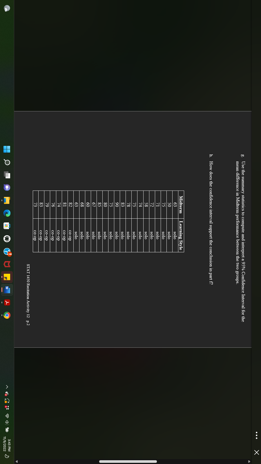 \begin{tabular}{ll} STAT 1450 Recitation Activity 12 | Chegg.com
