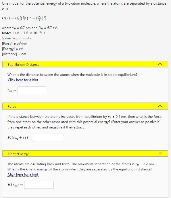Solved One model for the potential energy of a two-atom | Chegg.com