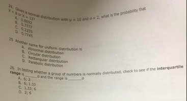 Solved 24 General distribution with 10 and what is the | Chegg.com
