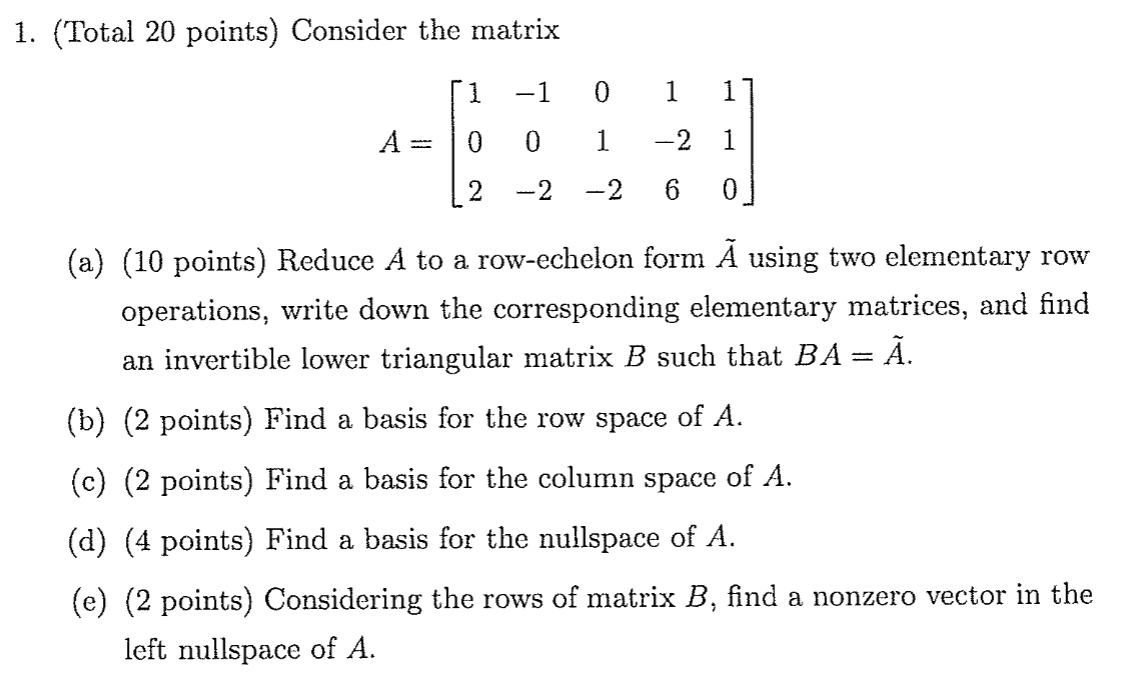 Solved 1. (Total 20 points) Consider the matrix | Chegg.com