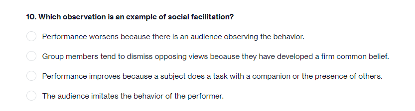 Solved 10. Which observation is an example of social | Chegg.com