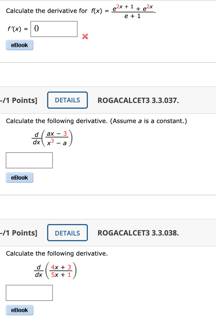 Solved Calculate the derivative for f(x) = e2x + 1 + | Chegg.com