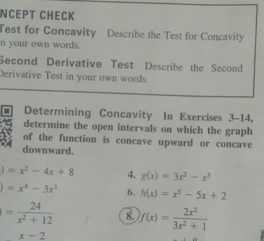 Solved NCEPT CHECK Fest for Concavity Describe the Test for | Chegg.com