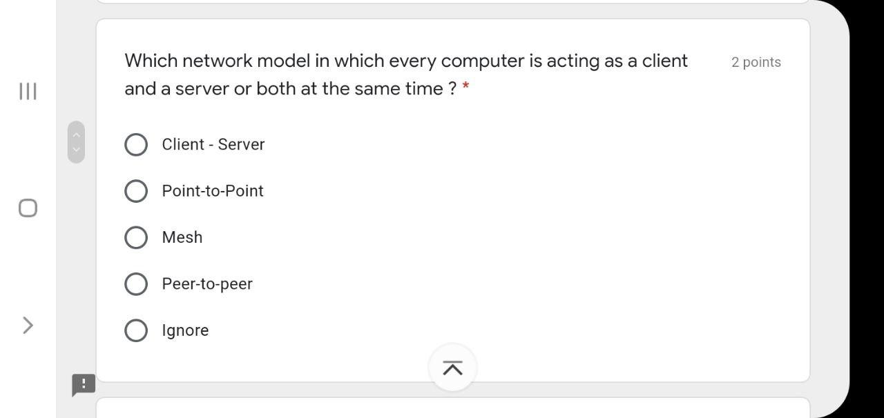 Solved 2 points Which network model in which every computer | Chegg.com