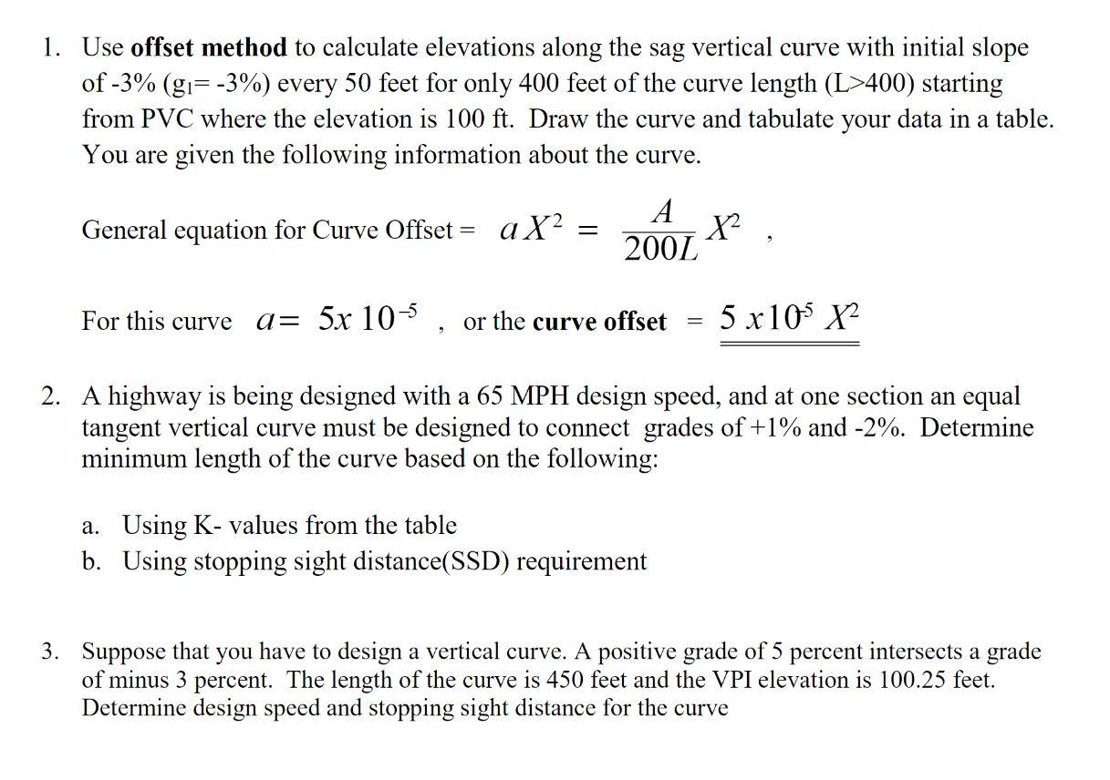 Solved 1. Use offset method to calculate elevations along | Chegg.com