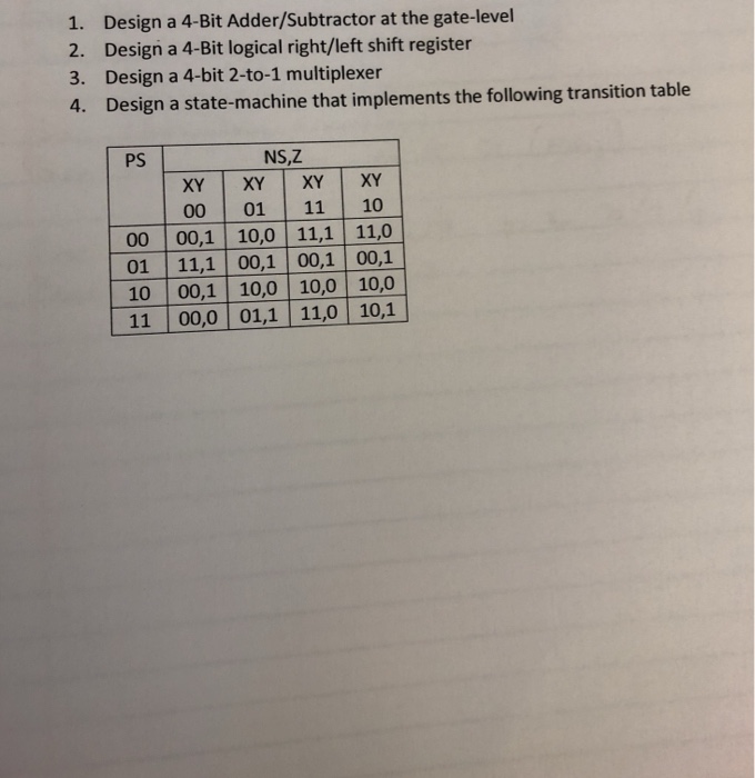 Solved 1. 2. 3. 4. Design a 4-Bit Adder/Subtractor at the | Chegg.com