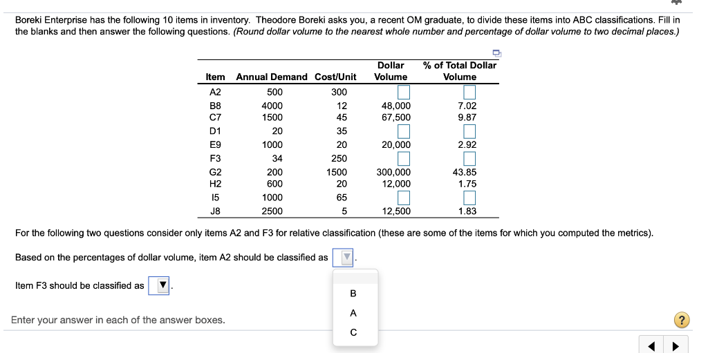 Solved Boreki Enterprise has the following 10 items in | Chegg.com