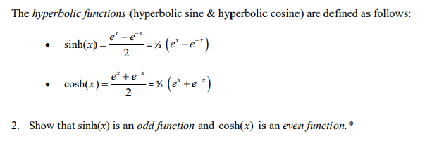 Solved The hyperbolic functions (hyperbolic sine & | Chegg.com