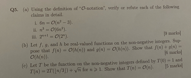 Solved 25. (a) Using the definition of "O-notation", verify | Chegg.com
