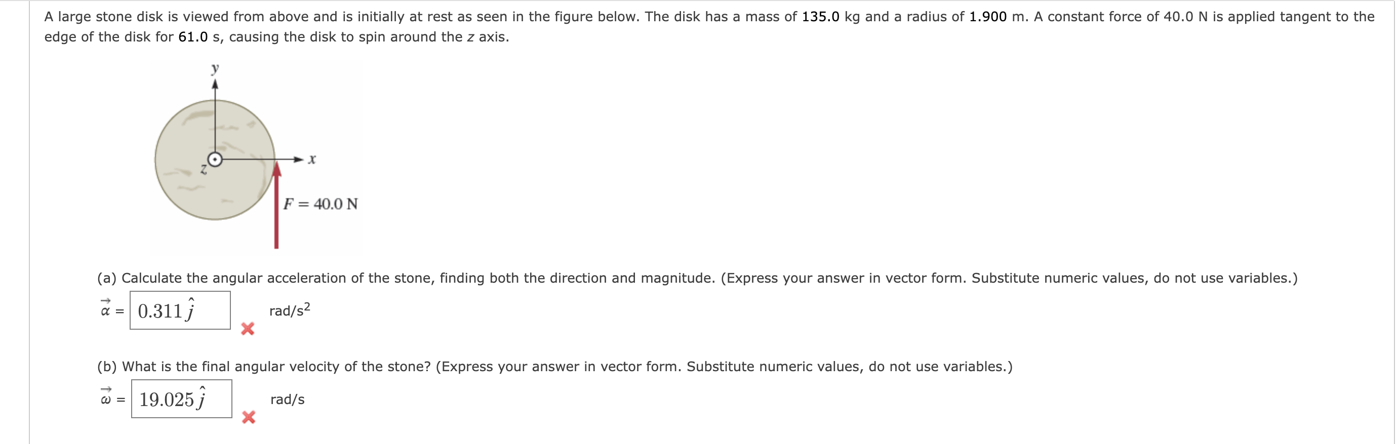 Solved edge of the disk for 61.0 s, causing the disk to spin | Chegg.com