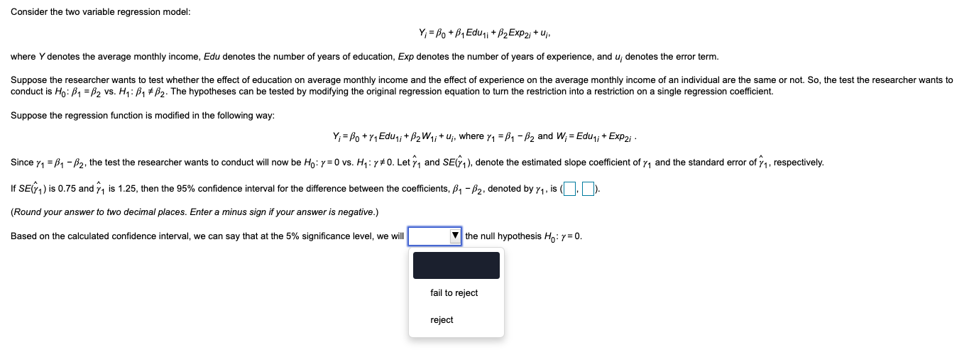 Solved Consider the two variable regression model: Y;= Bo+By | Chegg.com