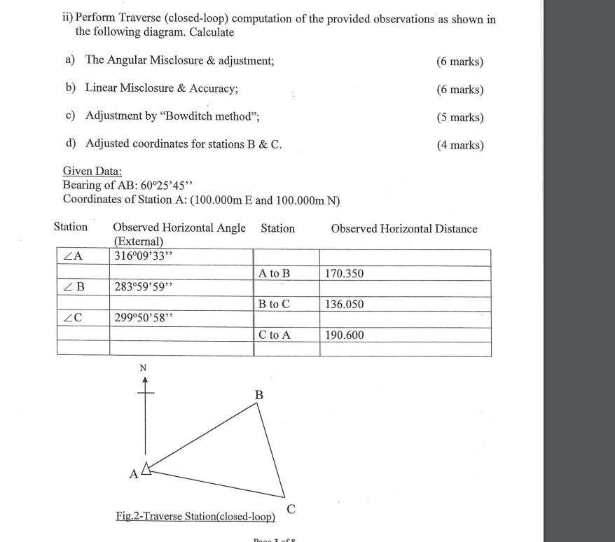 Solved perform traverse(closed-loop)computation of the | Chegg.com