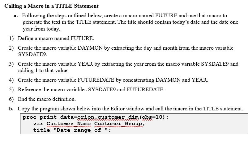 Solved PLEASE CODE IN SAS ~~~NO DATA SET IS NEEDED~~ fixed w | Chegg.com