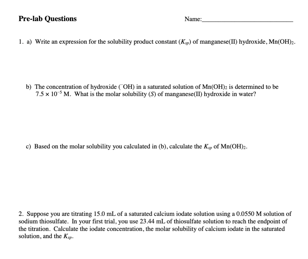 Solved 1. a) Write an expression for the solubility product | Chegg.com