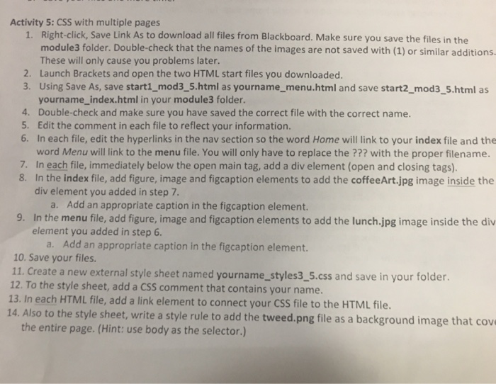 Activity 5: CSS with multiple pages 1. Right-click, | Chegg.com
