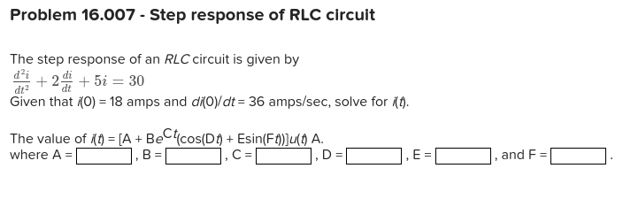 Solved Problem 16.007 - Step response of RLC circuit The | Chegg.com