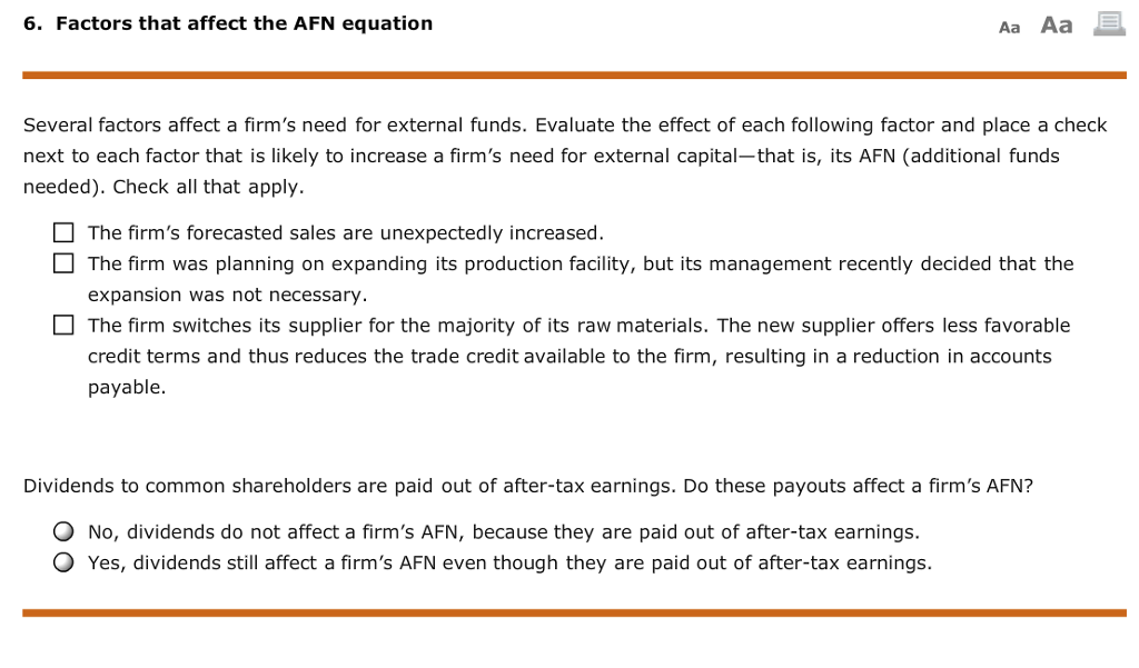 Solved 6. Factors that affect the AFN equation Aa Aa Several | Chegg.com