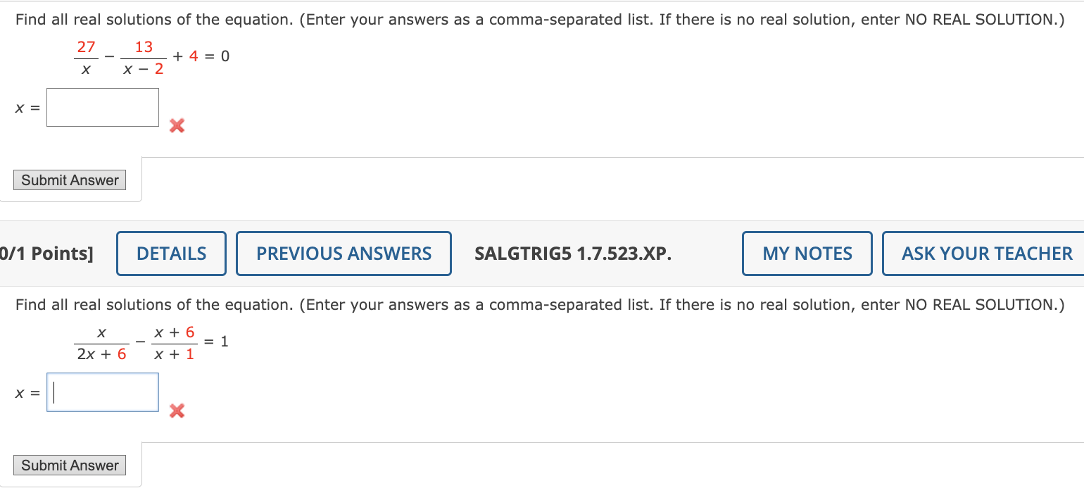 Solved x27−x−213+4=0 x= SALGTRIG5 1.7.523.XP. Find all real | Chegg.com