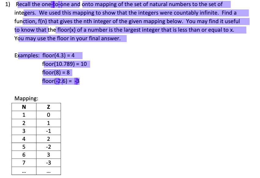 Solved Recall the one-to-one and onto mapping of the set of | Chegg.com