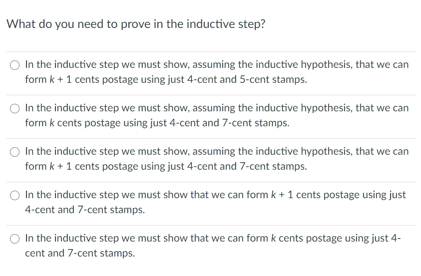 Solved What do you need to prove in the inductive step? O In | Chegg.com