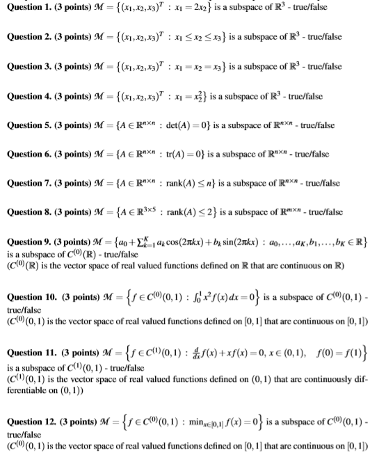 Solved Question 1. (3 points) M = {(x1,x2, x3) Solved Question 1. (3 points) M = {(x1,x2, x3)