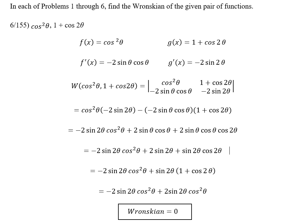 Solved In each of Problems 1 through 6, find the Wronskian | Chegg.com
