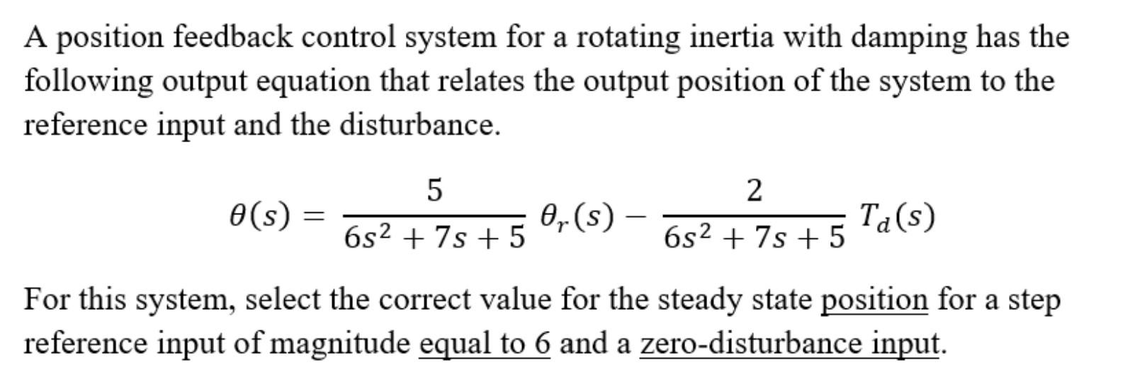 Solved A position feedback control system for a rotating | Chegg.com