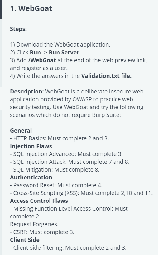 1. Web Goat Steps: 1) Download the WebGoat | Chegg.com