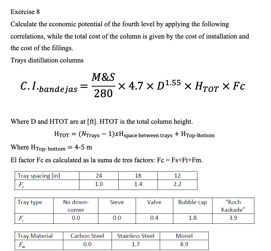 Exercise 8 Calculate the economic potential of the | Chegg.com